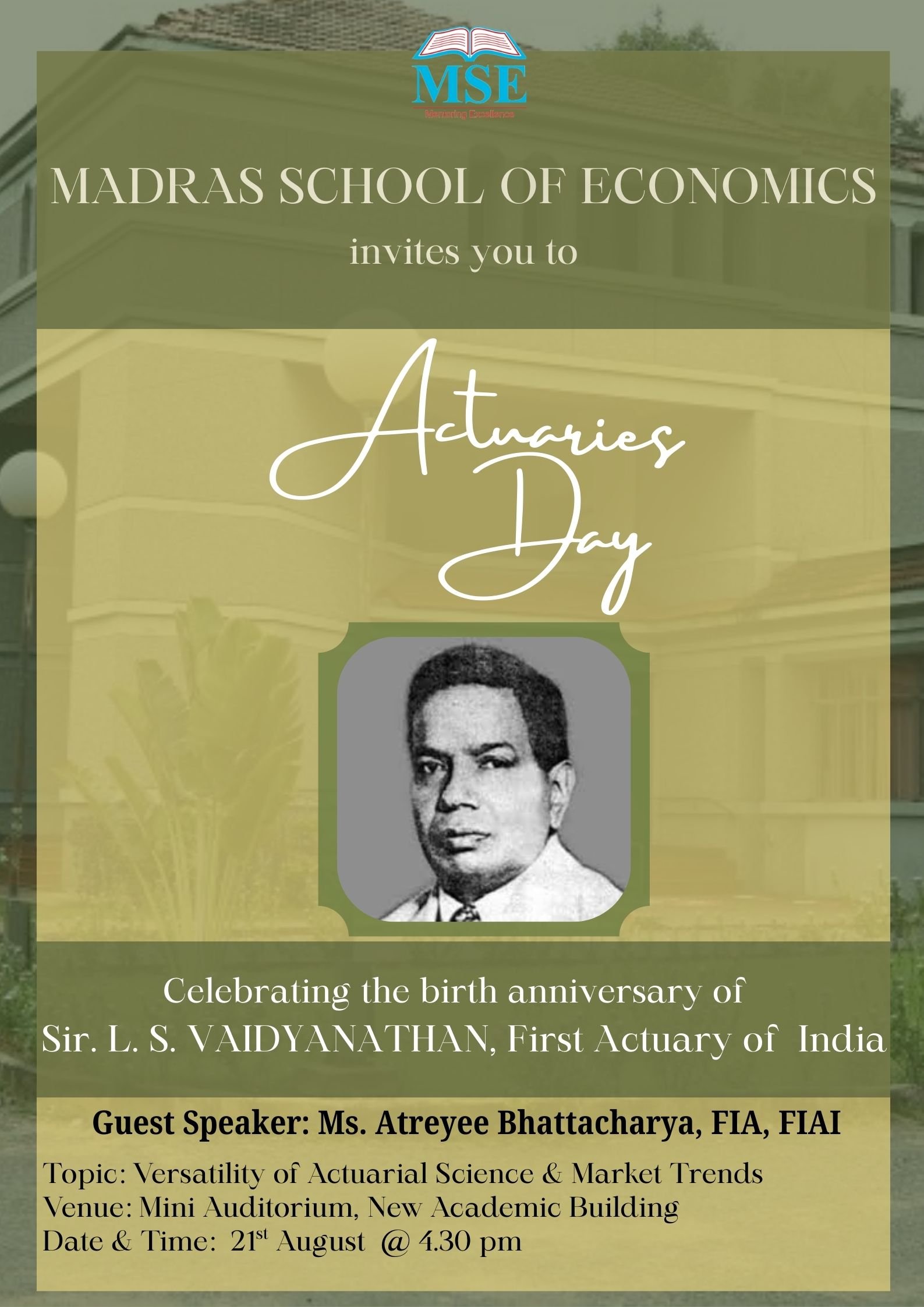 Actuaries' Day special seminar at MSE on 21st August at 4:30 PM ...
